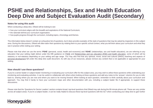 PSHE, RSE and RSHE Deep Dive and Subject Knowledge Pack | Teaching ...