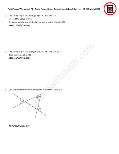Angle Properties Igcse Mathematics 0580 Past Papers Worksheet