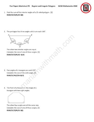 Regular and Irregular Polygon : IGCSE Mathematics 0580 Past Papers ...