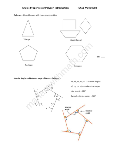 Regular and Irregular Polygon : IGCSE Mathematics 0580 Past Papers Worksheet | Teaching Resources