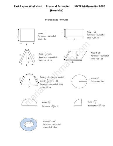 Area and Perimeter : IGCSE Mathematics 0580 Past Papers Worksheet ...