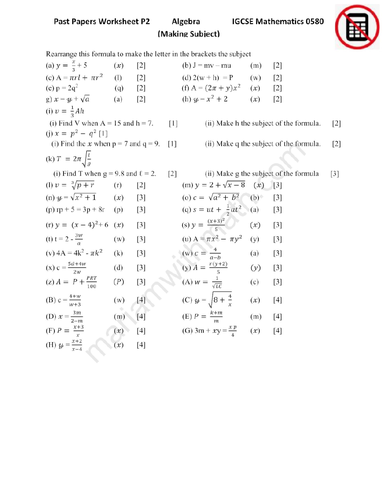 Algebra : IGCSE Mathematics 0580 Past Papers Worksheet | Teaching Resources Algebra : IGCSE Mathematics 0580 Past Papers Worksheet | Teaching Resources