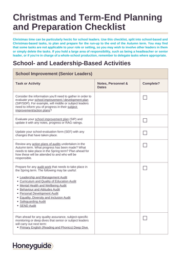 Christmas and End of Autumn Term Checklist | Teaching Resources