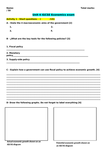 IGCSE Cambridge Economics (0987) Section 4 exam | Teaching Resources