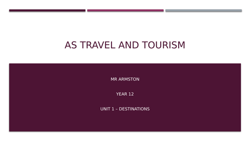AS Travel and Tourism - Unit 1 Lessons 8 -16 | Teaching Resources