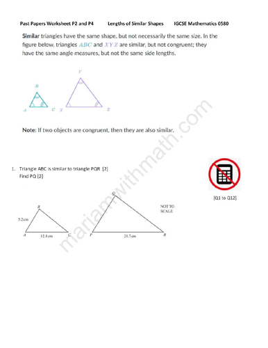 Congruency and Lengths of Similar Shapes : : IGCSE Mathematics 0580 ...