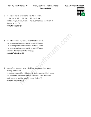 Averages Mean Median Mode Range And Quartiles Igcse Mathematics 0580 Past Papers