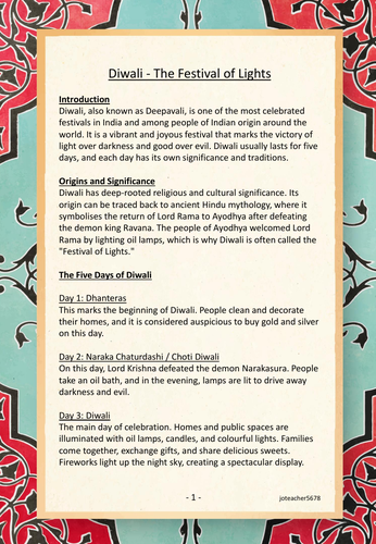 Diwali fact sheet + comprehension (KS2) | Teaching Resources