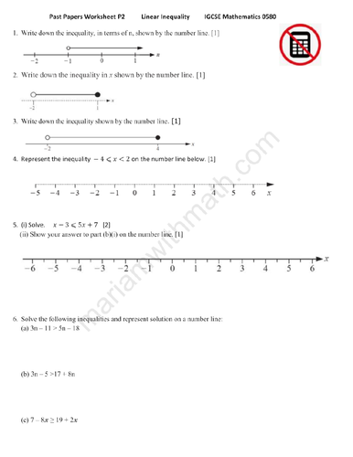 Linear Inequalities : IGCSE Mathematics 0580 Past Papers Worksheet | Teaching Resources