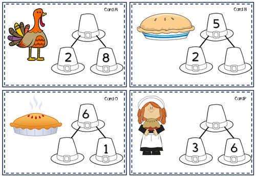 Thankgiving Maths Number Bond Task Cards 1-10 Center | Teaching Resources