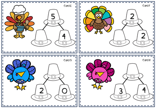 Thankgiving Maths Number Bond Task Cards 1-10 Center | Teaching Resources
