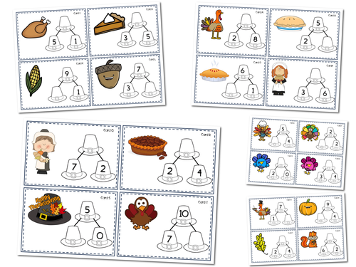 Thankgiving Maths Number Bond Task Cards 1-10 Center | Teaching Resources