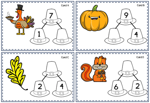 Thankgiving Maths Number Bond Task Cards 1-10 Center | Teaching Resources