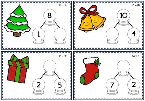 Christmas Maths Number Bond Task Cards 1-10 Center | Teaching Resources