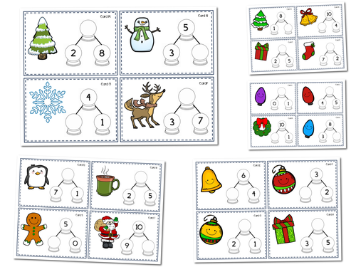 Christmas Maths Number Bond Task Cards 1-10 Center | Teaching Resources