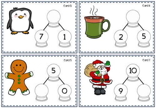 Christmas Maths Number Bond Task Cards 1-10 Center | Teaching Resources