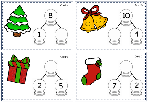 Christmas Maths Number Bond Task Cards 1-10 Center | Teaching Resources