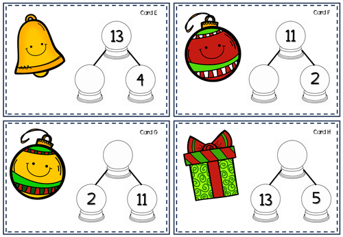 Christmas Maths Number Bond Task Cards 10-20 Center | Teaching Resources