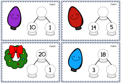 Christmas Maths Number Bond Task Cards 10-20 Center | Teaching Resources