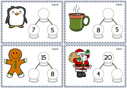Christmas Maths Number Bond Task Cards 10-20 Center | Teaching Resources