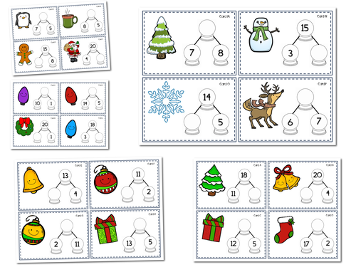 Christmas Maths Number Bond Task Cards 10-20 Center | Teaching Resources