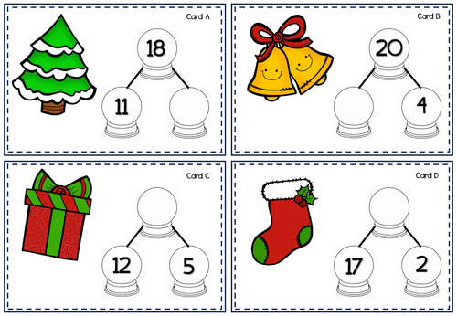 Christmas Maths Number Bond Task Cards 10-20 Center | Teaching Resources