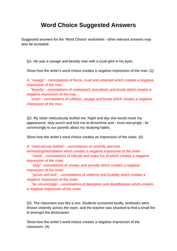 National 5 RUAE Word Choice Questions | Teaching Resources