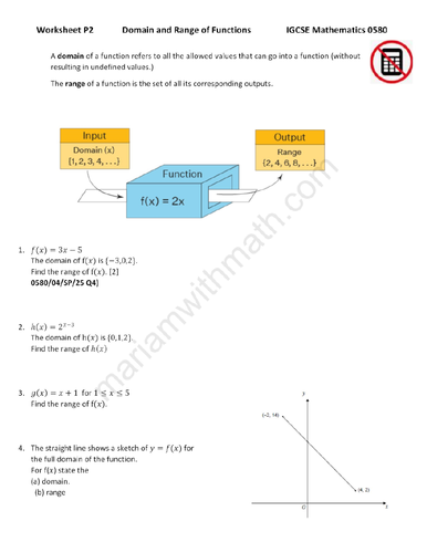 Functions : IGCSE Mathematics 0580 Past Papers Worksheet | Teaching ...