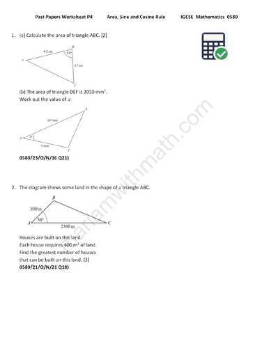 Trigonometry Igcse Mathematics 0580 Past Papers Worksheet Teaching