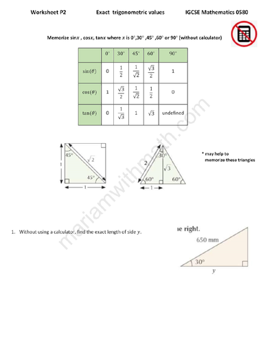 Trigonometry Igcse Mathematics 0580 Past Papers Worksheet Teaching Resources
