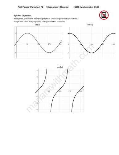 Trigonometry : IGCSE Mathematics 0580 Past Papers Worksheet | Teaching Resources