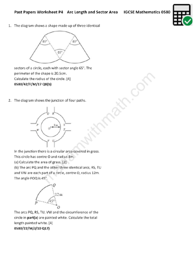 Length of Arc and Area of Sector : IGCSE Mathematics 0580 Past Papers ...