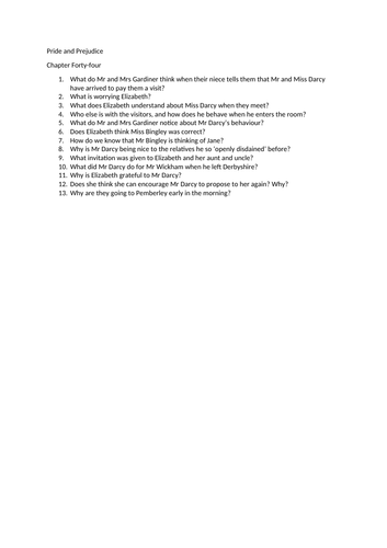 Pride and Prejudice Comprehension Questions - Complete Novel | Teaching ...