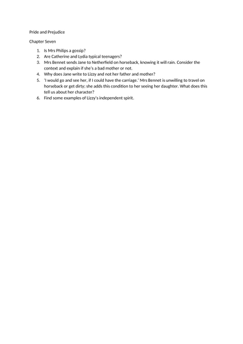 Pride and Prejudice Comprehension Questions - Complete Novel | Teaching ...