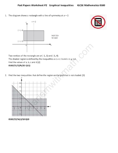 Graphical Inequalities Igcse Mathematics 0580 Past Papers Worksheet