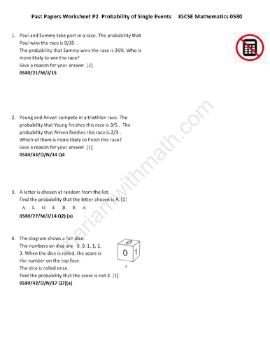 Probability : IGCSE Mathematics 0580 Past Papers Worksheet | Teaching ... Probability : IGCSE Mathematics 0580 Past Papers Worksheet | Teaching ...