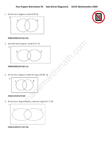 Sets Igcse Mathematics 0580 Past Papers Worksheet Teaching Resources
