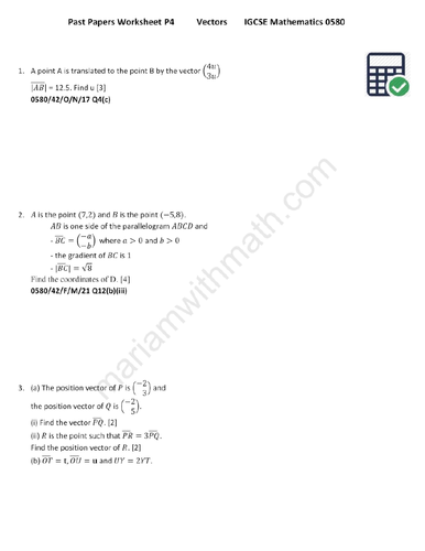 Vectors Igcse Mathematics 0580 Past Papers Worksheet Teaching Resources