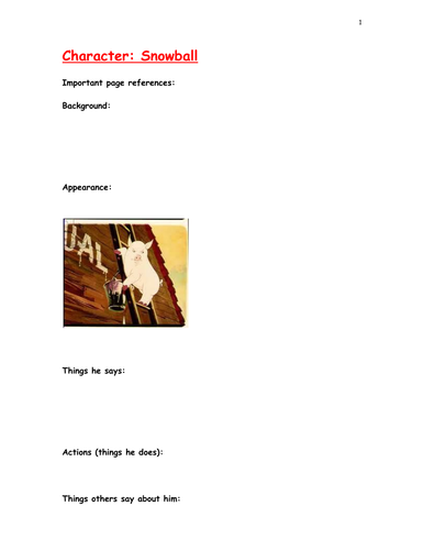 Animal Farm - Snowball's character file | Teaching Resources