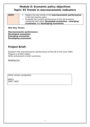 Key Topic Sheet Collection - For Edexcel A-Level Economics (Full Theory ...