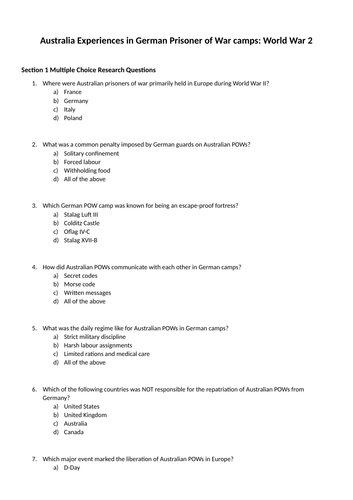 Australia Experiences in German Prisoner of War camps: World War 2 ...