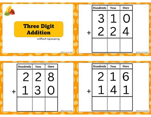 Three Digit Addition with no regrouping | Adaptive Math Fact Fluency ...