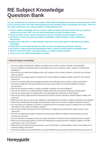 RE Deep Dive and Subject Knowledge Pack | Teaching Resources