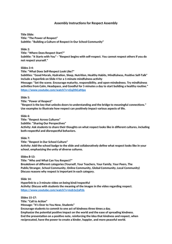 The Power of Respect: Respect Assembly | Teaching Resources