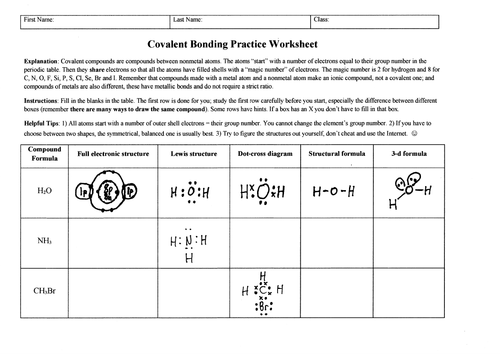 Covalent Bonding Practice Worksheet | Teaching Resources