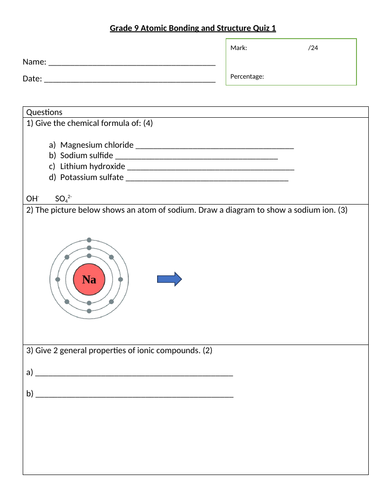 GCSE Ionic Compounds Quiz w/ Mark Scheme | Teaching Resources