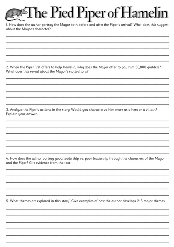 Pied Piper of Hamelin Reading Worksheets | Teaching Resources