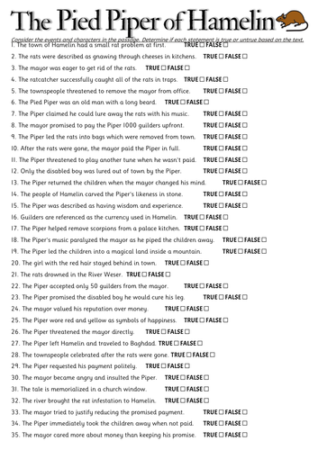Pied Piper of Hamelin Reading Worksheets | Teaching Resources