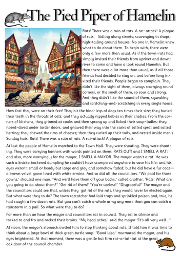Pied Piper of Hamelin Reading Worksheets | Teaching Resources