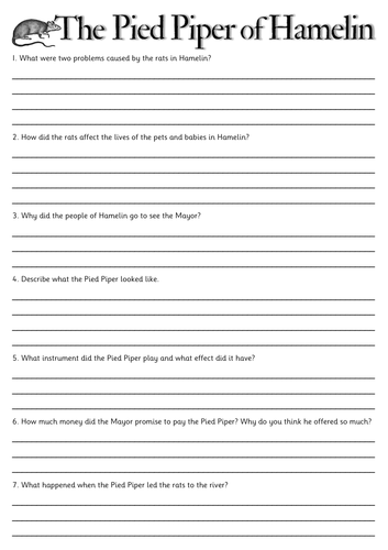 Pied Piper of Hamelin Reading Worksheets | Teaching Resources